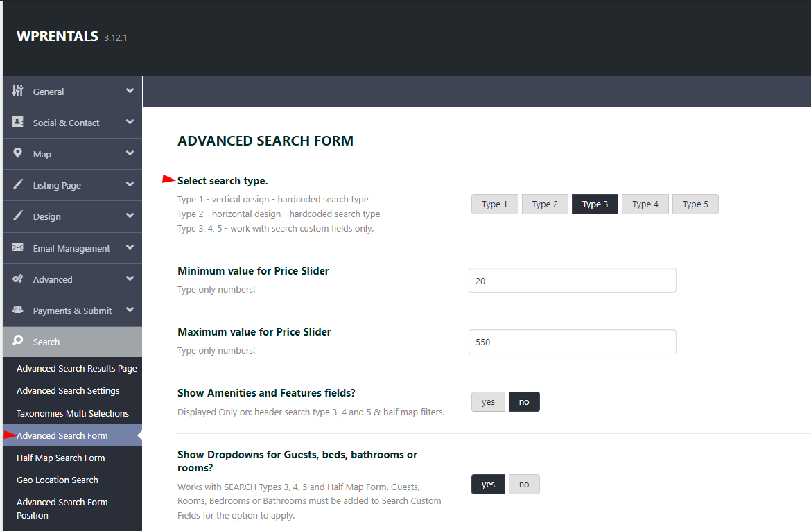 Advanced Search Type 3 and 5 Custom Search Fields Setup - WP Rentals Help