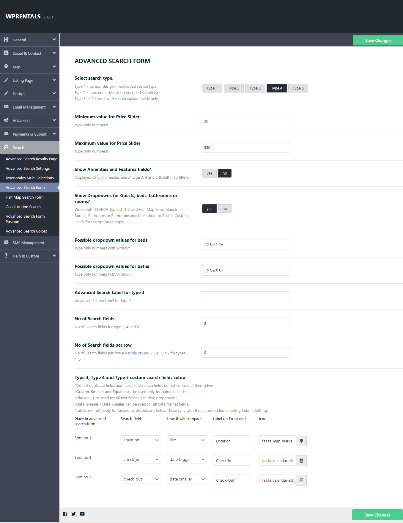 Theme Options - Advanced Search Form Fields - WP Rentals Help
